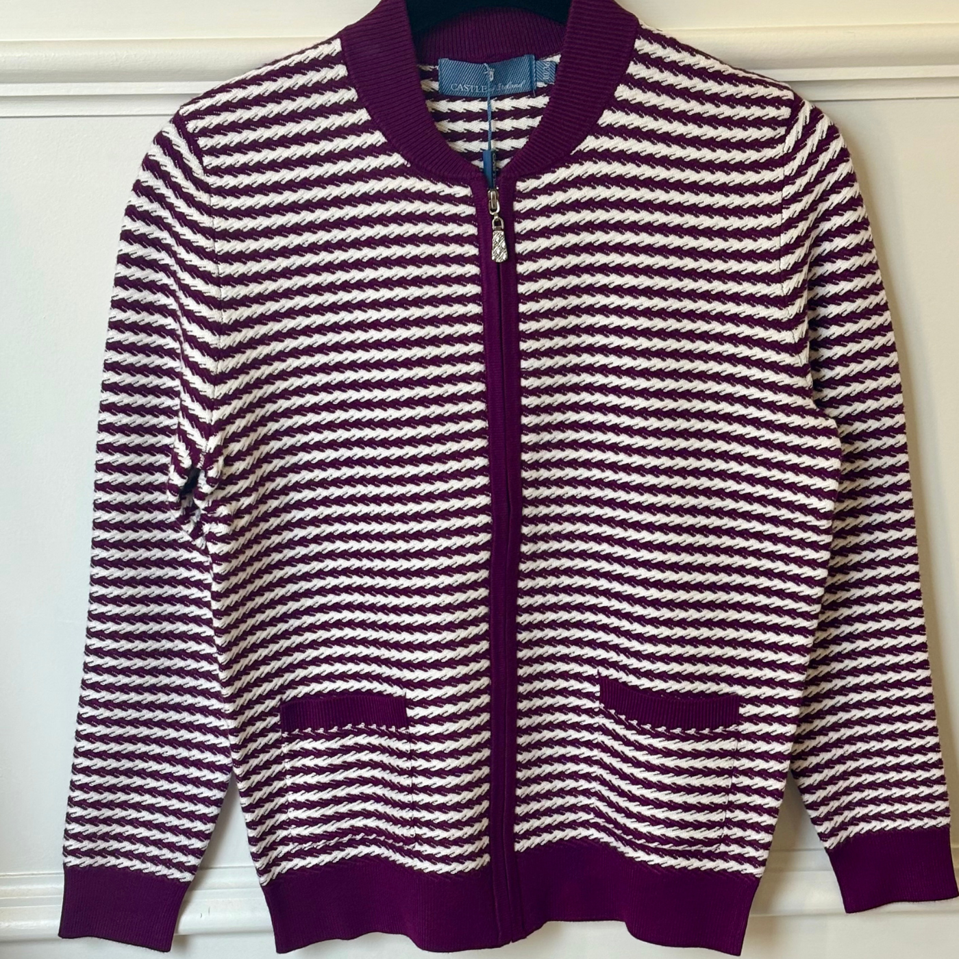 Castle Stripe Zip Cardigan |Plum – Geoghegans Of Navan