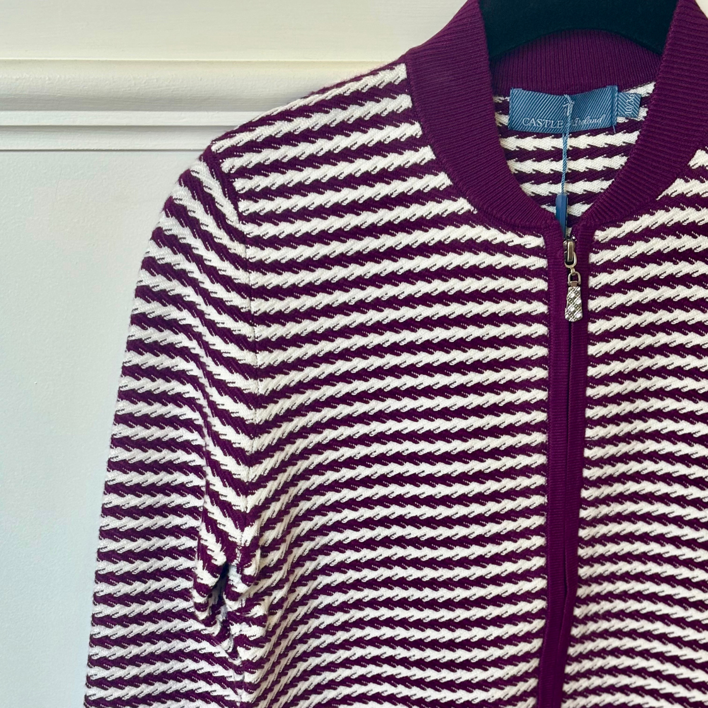 Castle Stripe Zip Cardigan |Plum – Geoghegans Of Navan