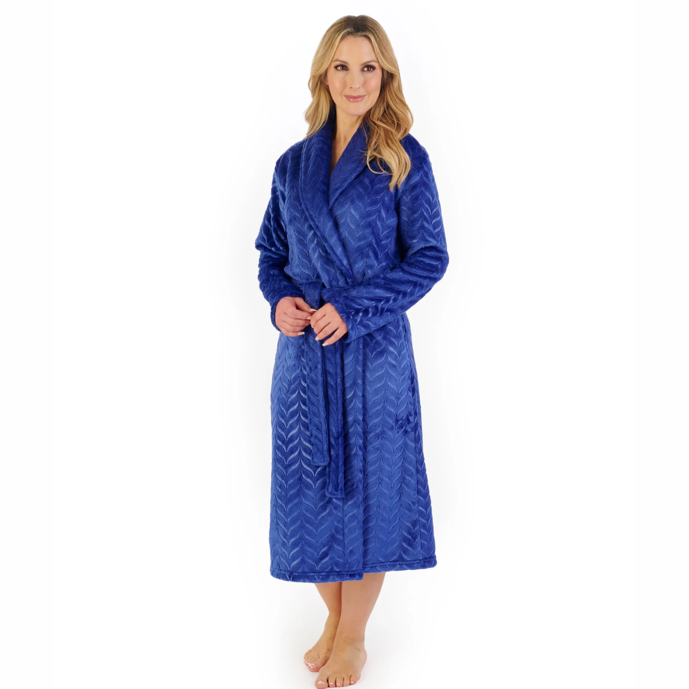 Slenderella Embossed Pattern Fleece 46" Dressing Gown | Blue ...