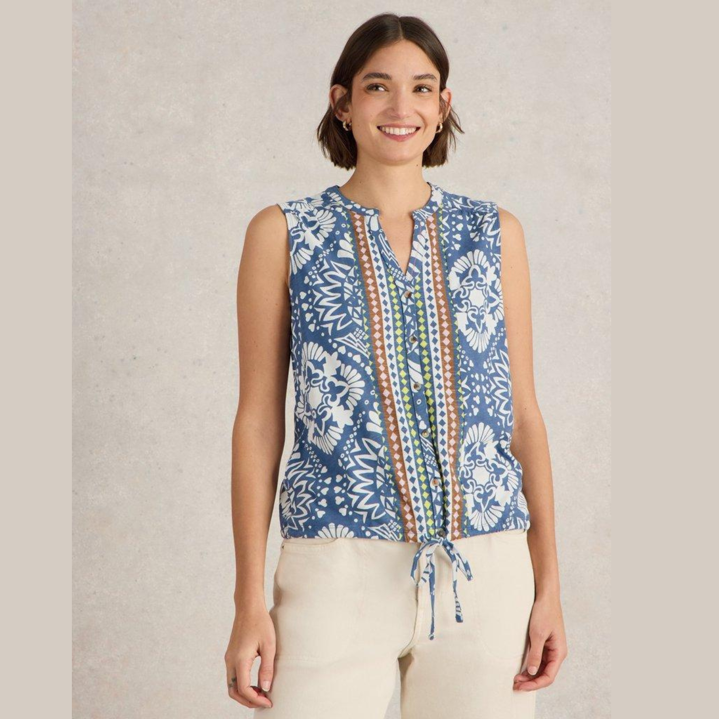 Whitestuff Tulip Sleevless Shirt | Blue Print – Geoghegans Of Navan